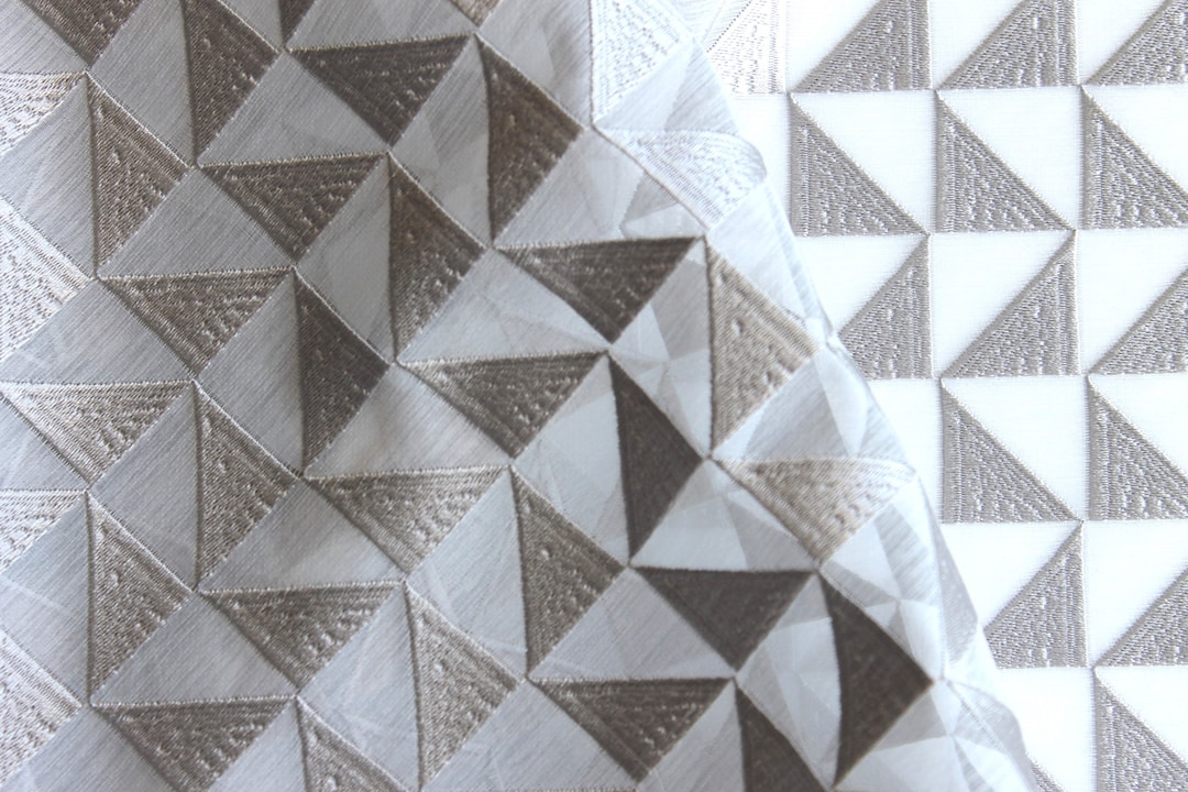 Sheer Fabric With Pewter Geometric Triangle Detail Sold by the Yard - Etsy