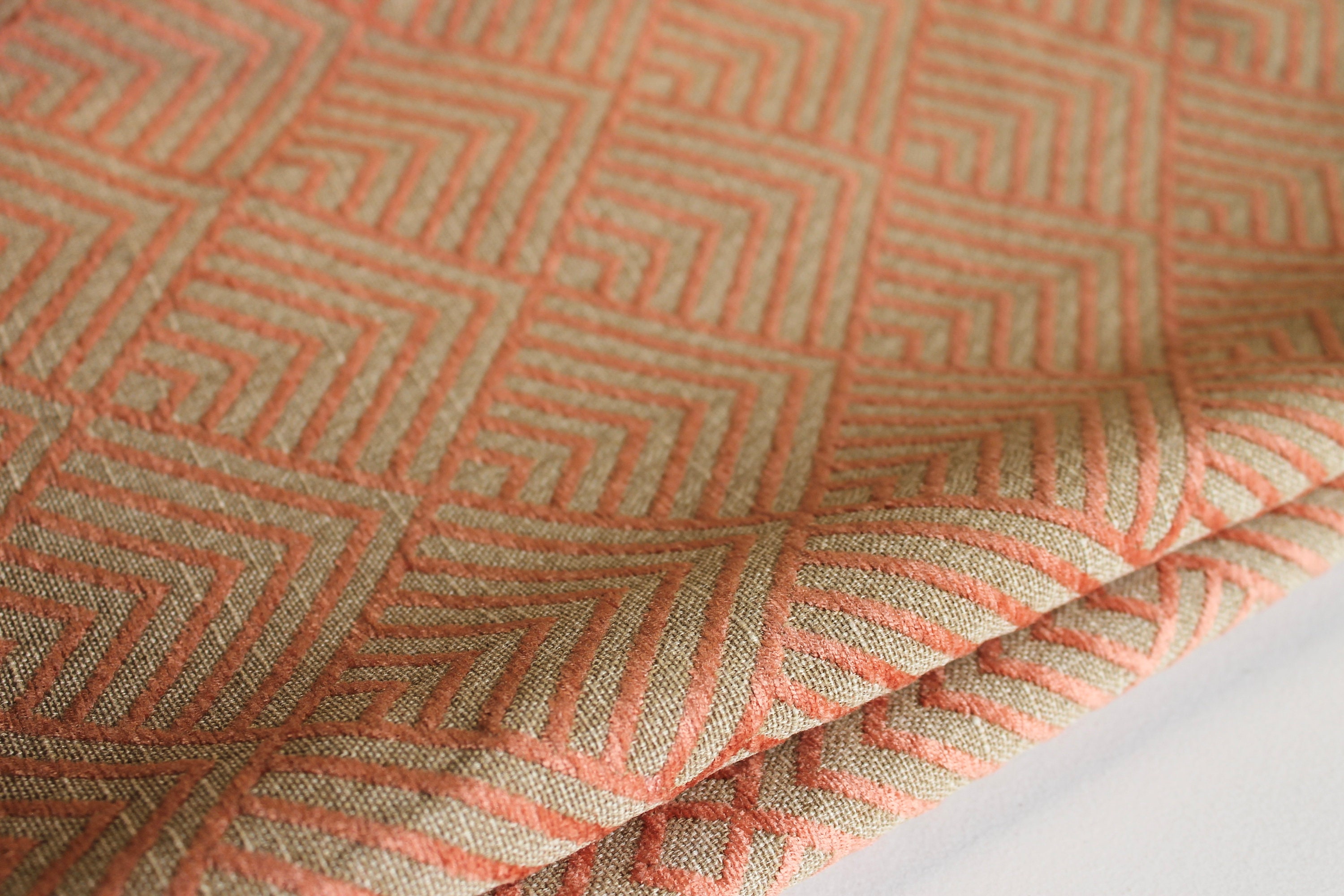 Diamond Pattern Coral Pink Chenille Upholstery Fabric by the Yard - Etsy