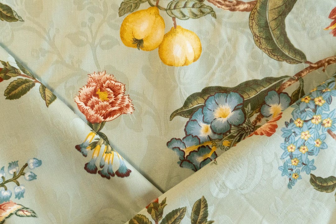 Vintage Teal Floral and Fruit Damask Upholstery Fabric by the Yard - Etsy