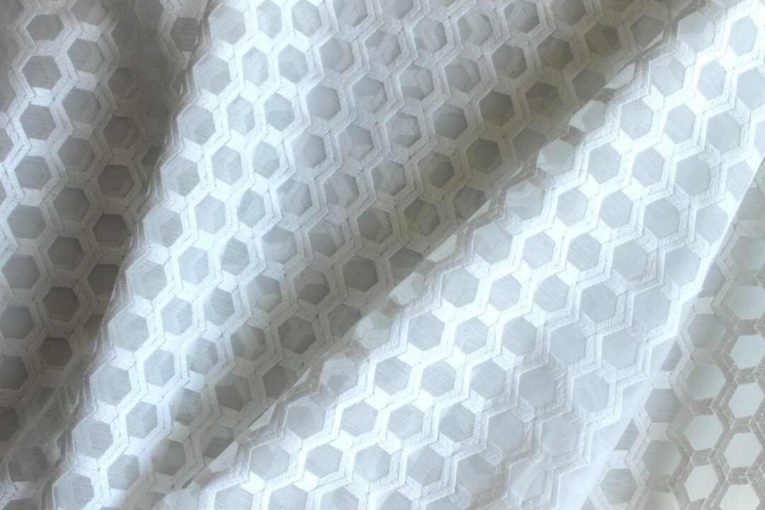 White Sheer Geometric Fabric by the Yard - Etsy