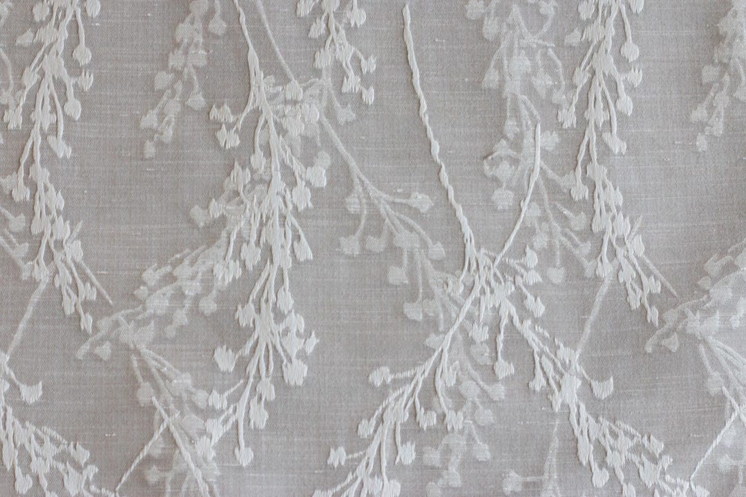 Beige and Cream Floral Embroidered Textured Curtain Fabric by the Yard ...