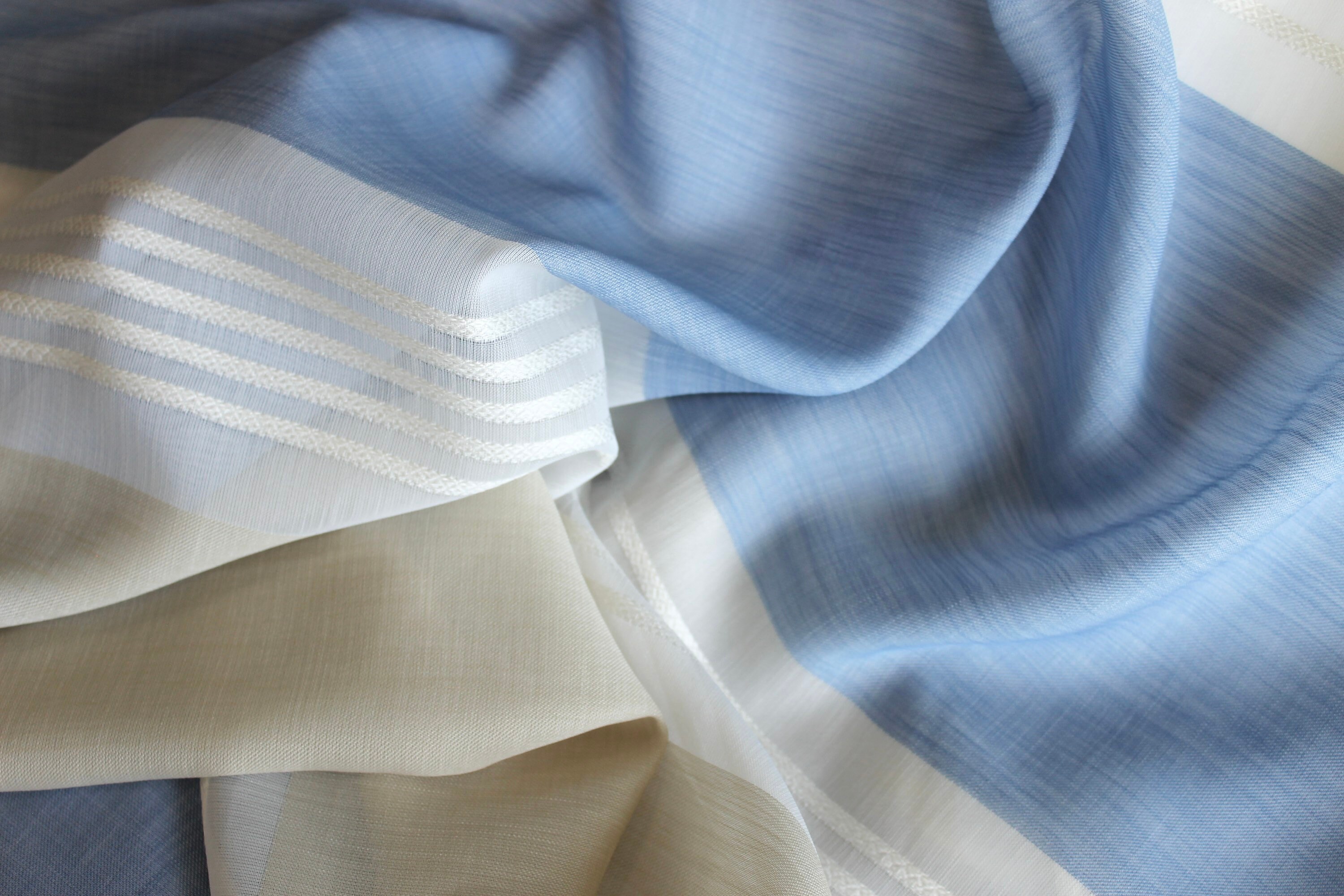 Blue and Tan Striped Sheer Fabric by the Yard - Etsy