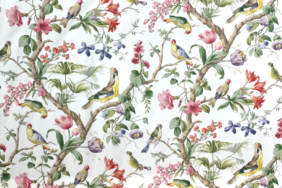 Scalamandre Belize in Ivory, Tropical Bird Print Scalamandre Fabric by ...