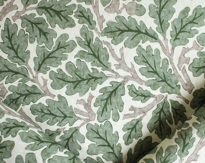 Morris & Co Morris Oak in Forest/cream, Cotton/linen Blend Fabric by ...
