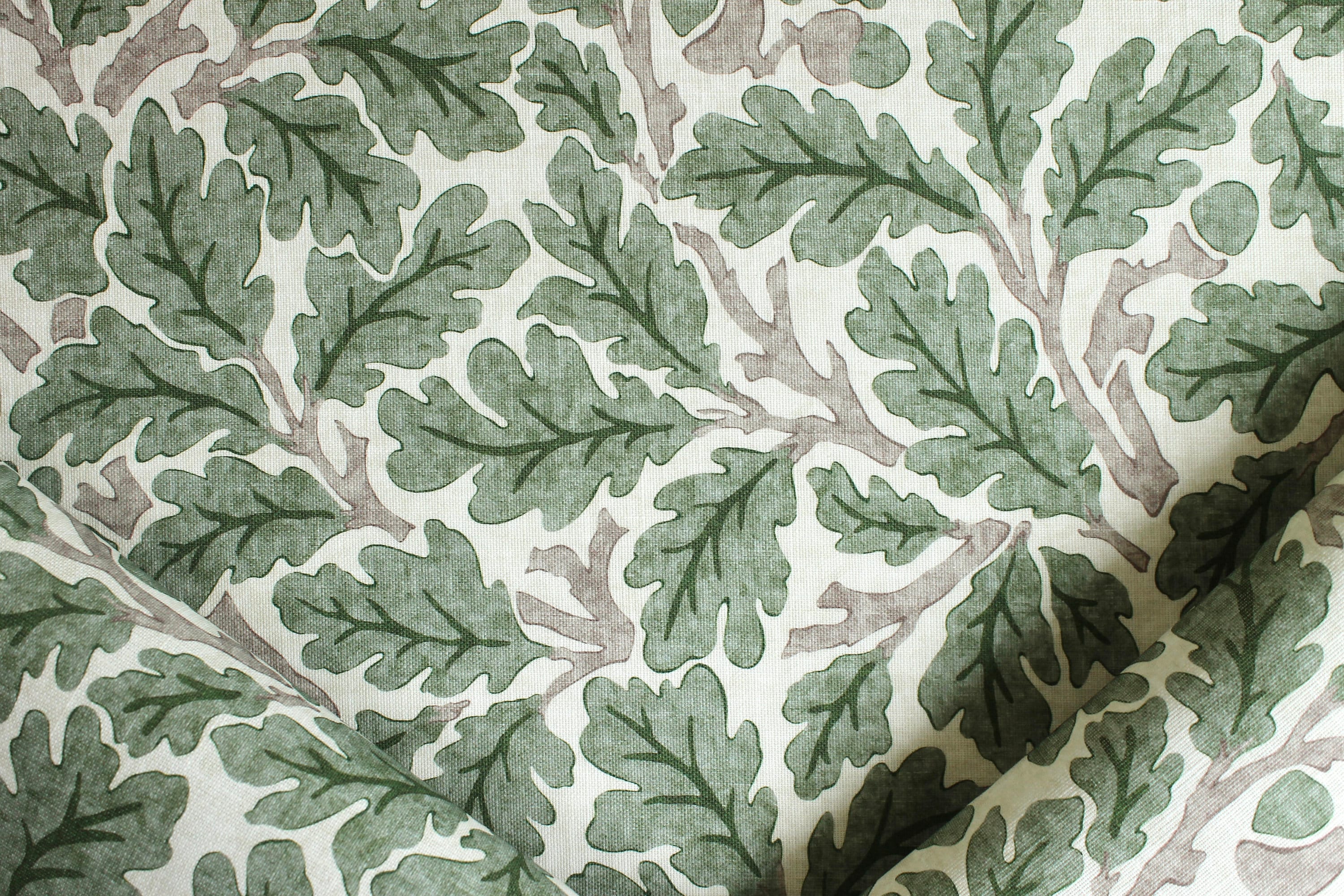 Morris & Co Morris Oak in Forest/cream, Cotton/linen Blend Fabric by ...