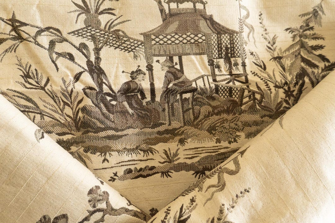 Vintage Beige and Black Toile Upholstery Fabric Remnant One Yard - Etsy