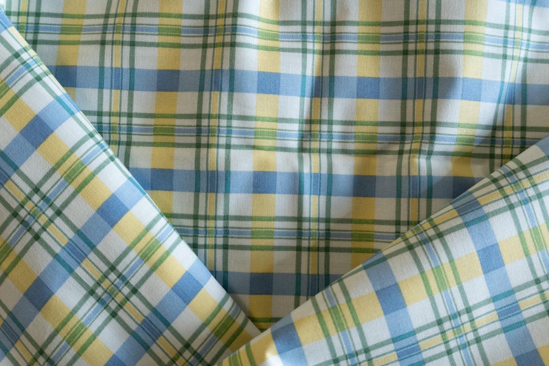 Vintage Waverly Yellow, Blue and Green Plaid Upholstery Fabric by the ...