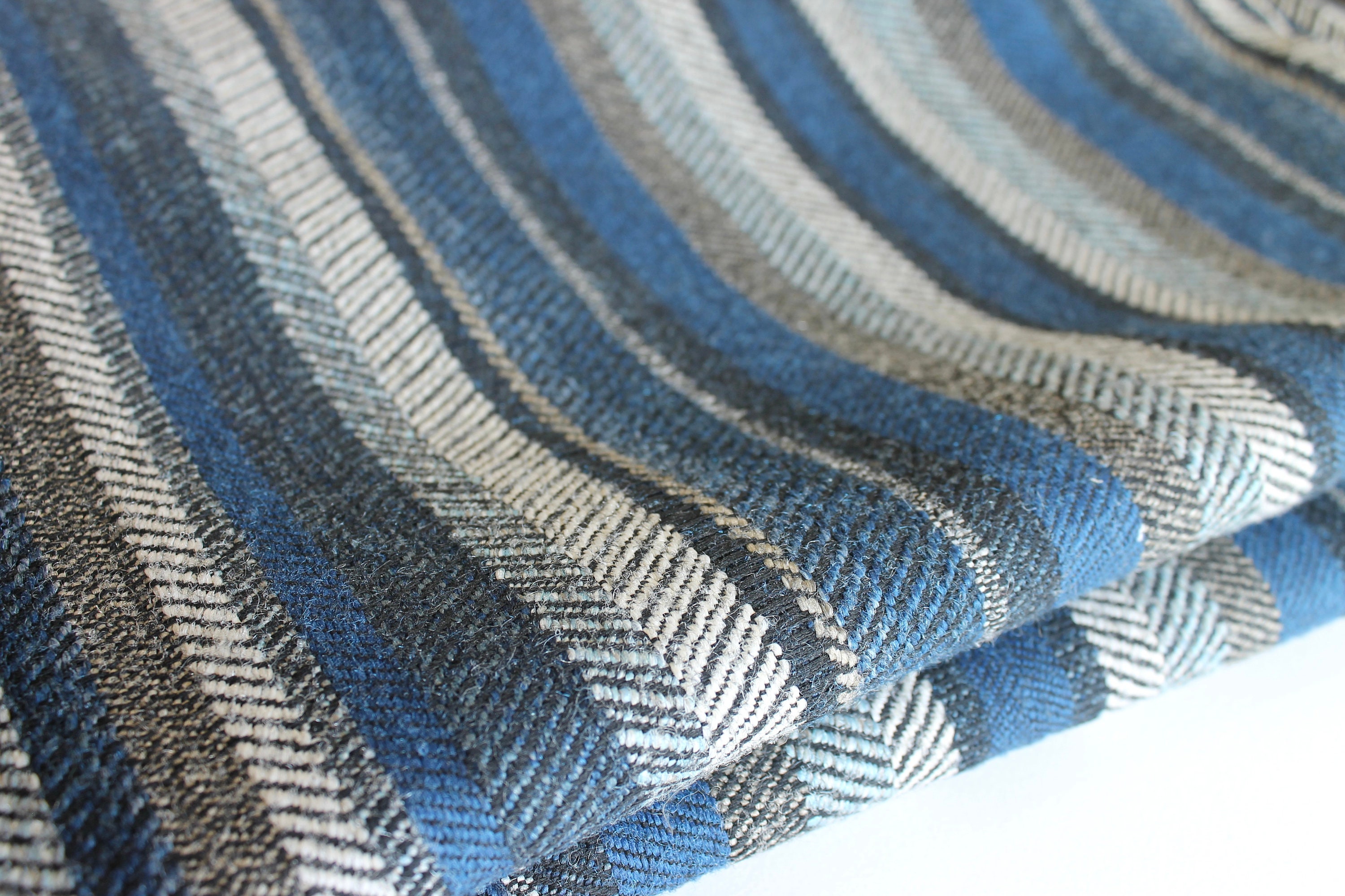 Blue Striped Upholstery Fabric by the Yard - Etsy