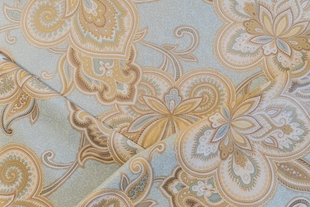 Vintage Light Blue Jacobean Floral Decorator Fabric by the Yard - Etsy