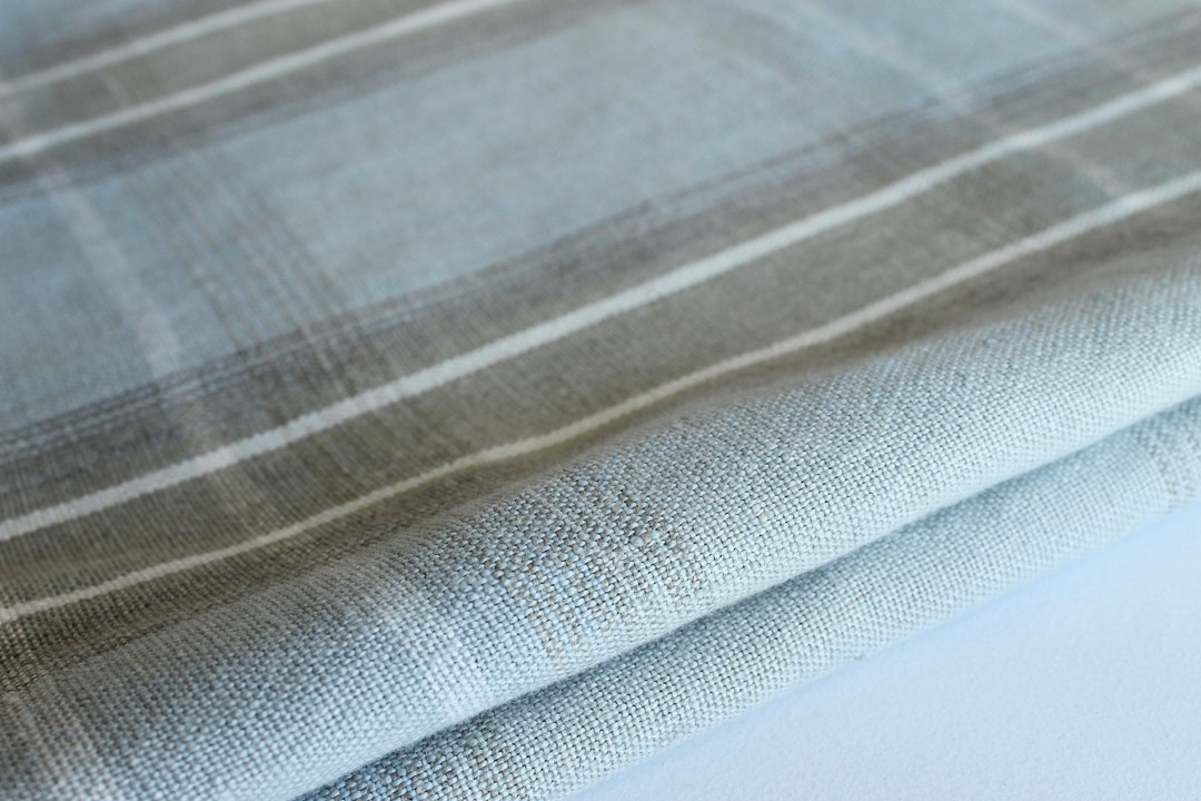Blue Plaid Linen Fabric by the Yard - Etsy