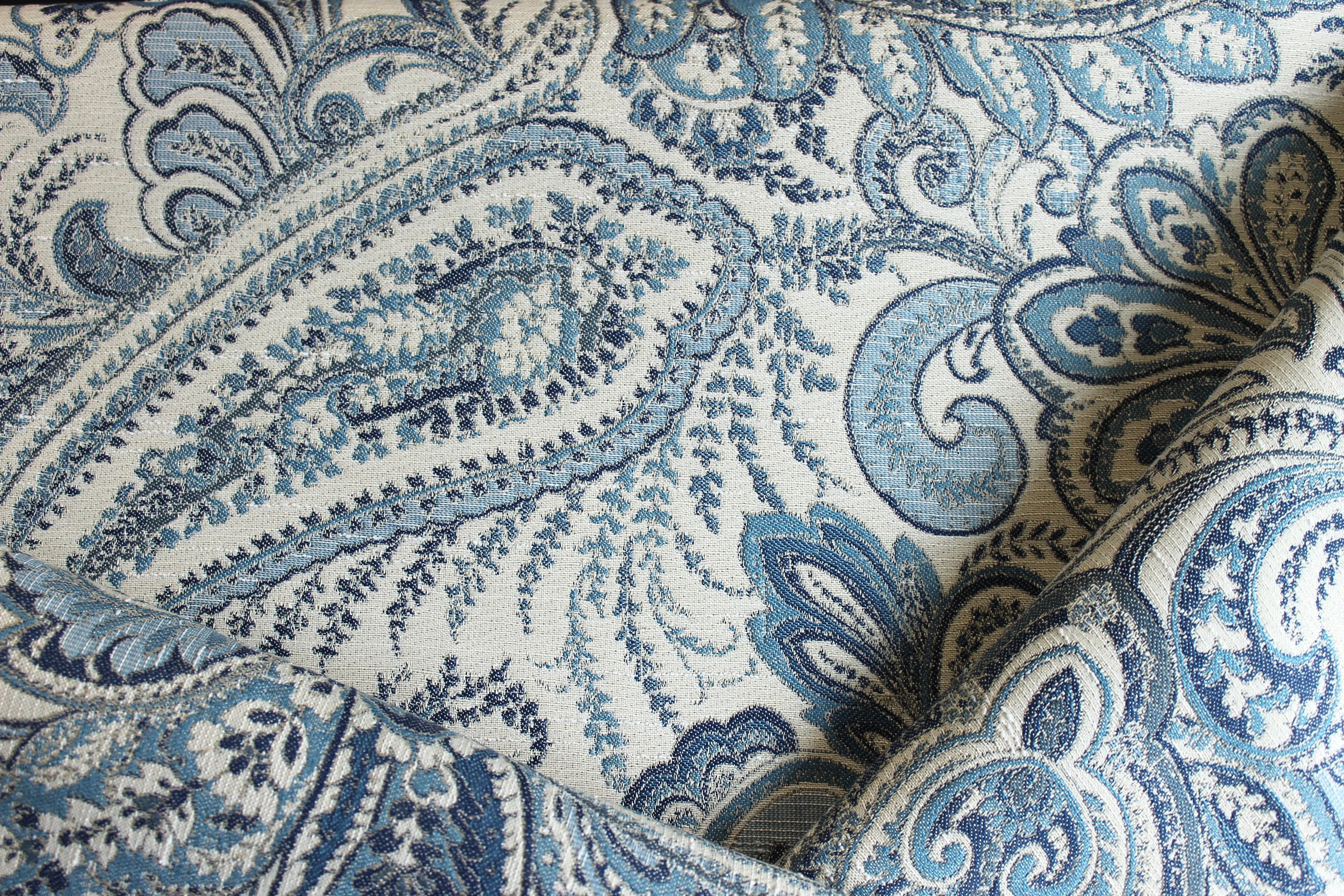 Large Print Blue and White Paisley Upholstery Fabric by the Yard - Etsy