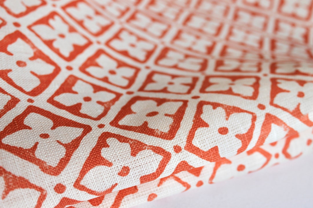 Quadrille Puccini in Tomato, Quadrille Linen Fabric by the Yard - Etsy