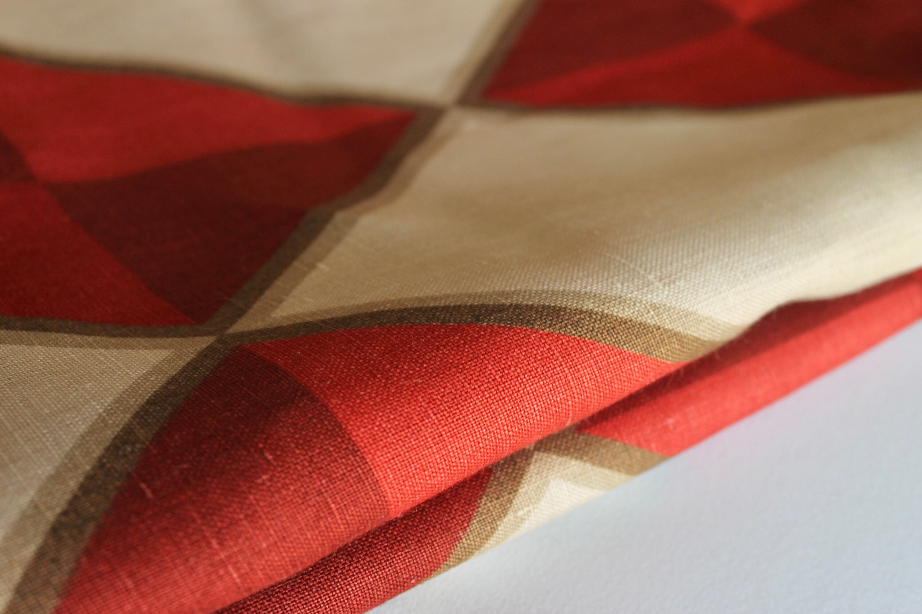 Schumacher Shaded Harlequin in Red, Diamond Patterned Linen Fabric by ...