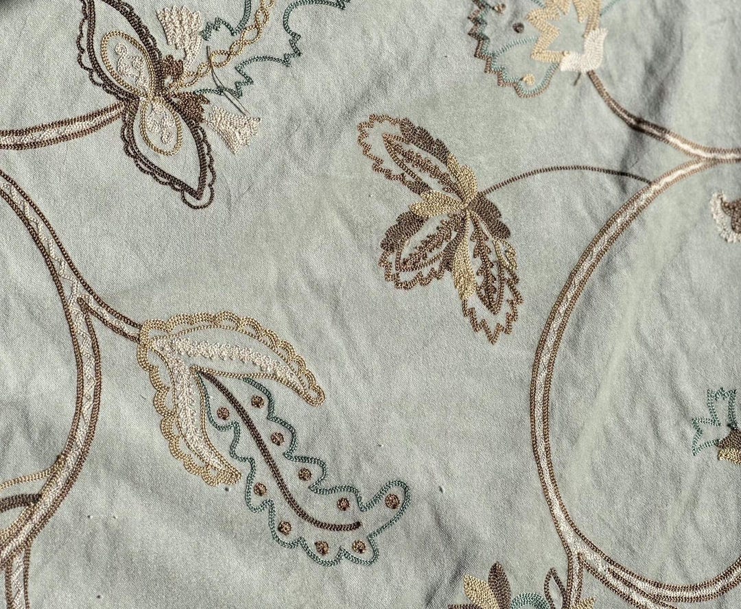Vintage Sage Green Embroidered Floral Upholstery Fabric by the Yard - Etsy