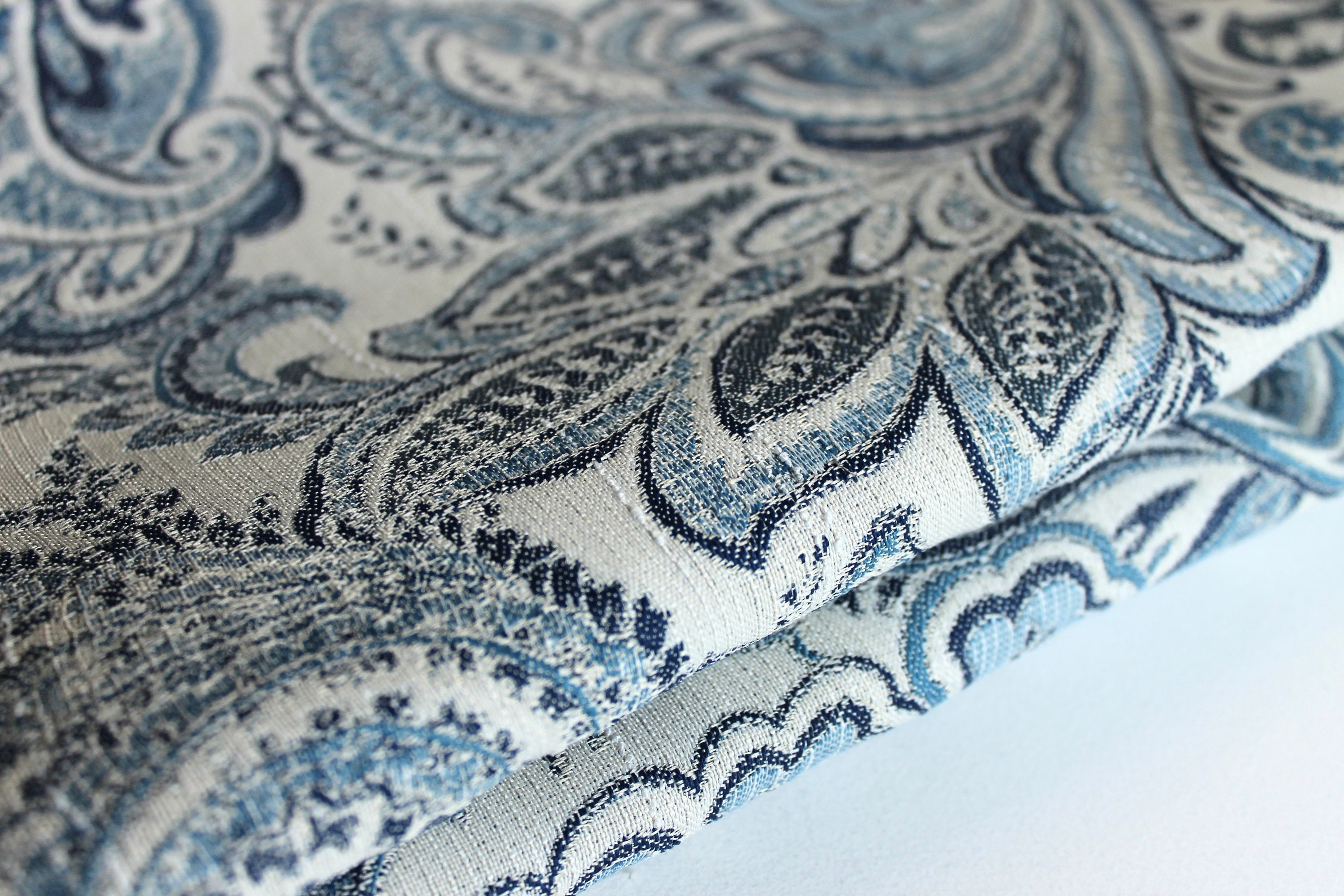 Large Print Blue and White Paisley Upholstery Fabric by the Yard - Etsy