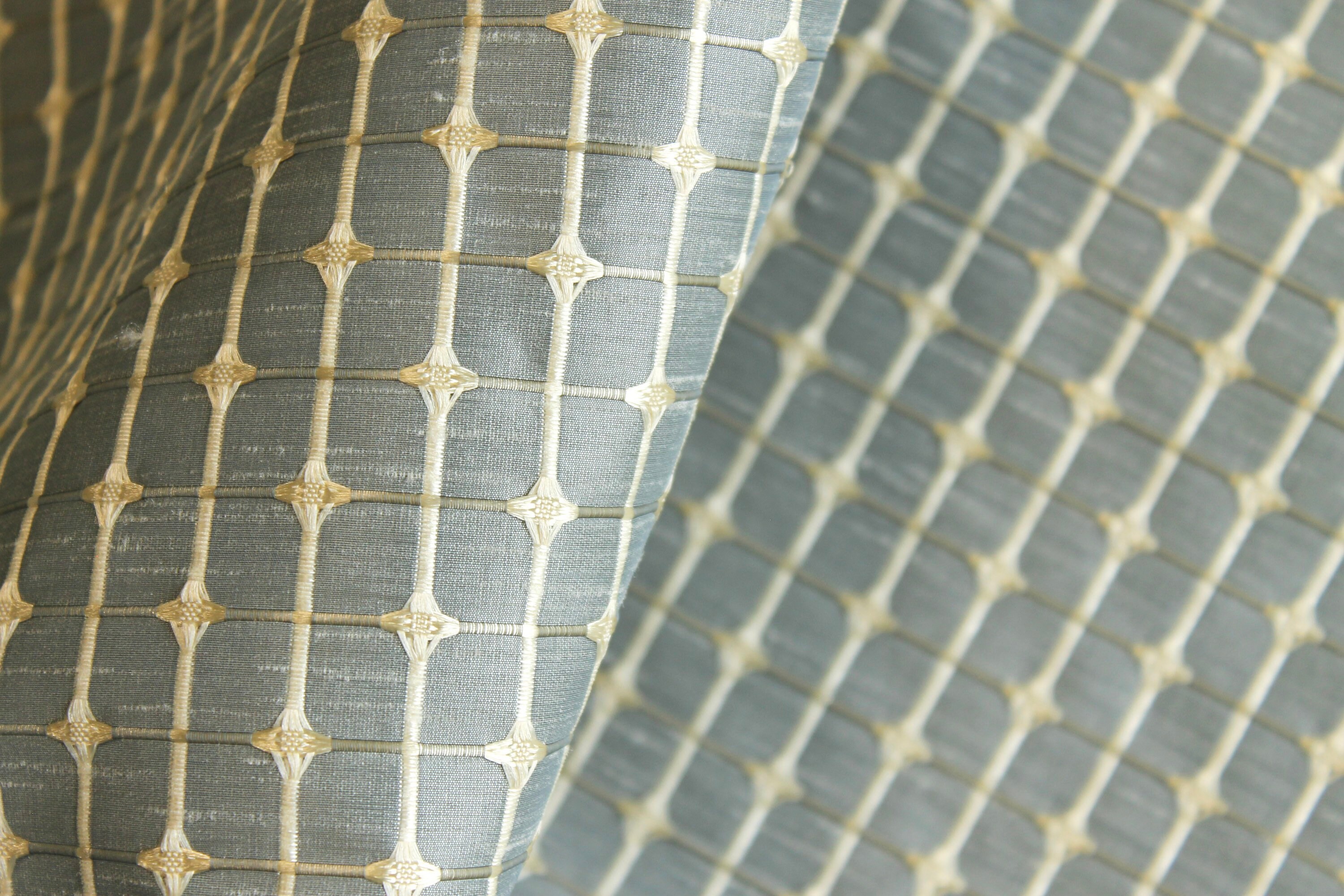 Blue and Cream Embroidered Checker Pattern Fabric by the Yard - Etsy