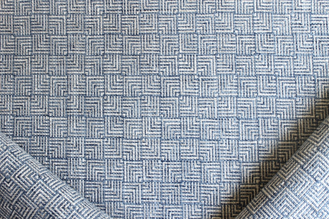 Posh Textiles Chester in Denim, Blue Geometric Upholstery Fabric by the ...