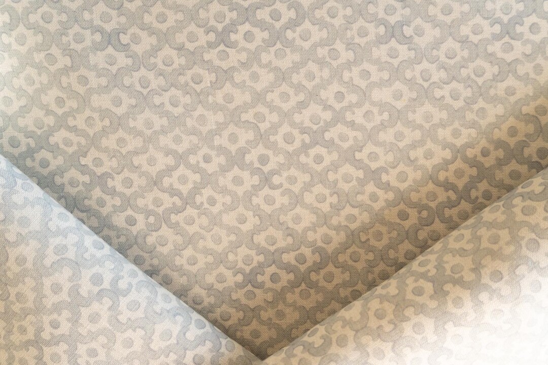 Designer Pale Blue and White Emblem Patterned Design Fabric by the Yard ...