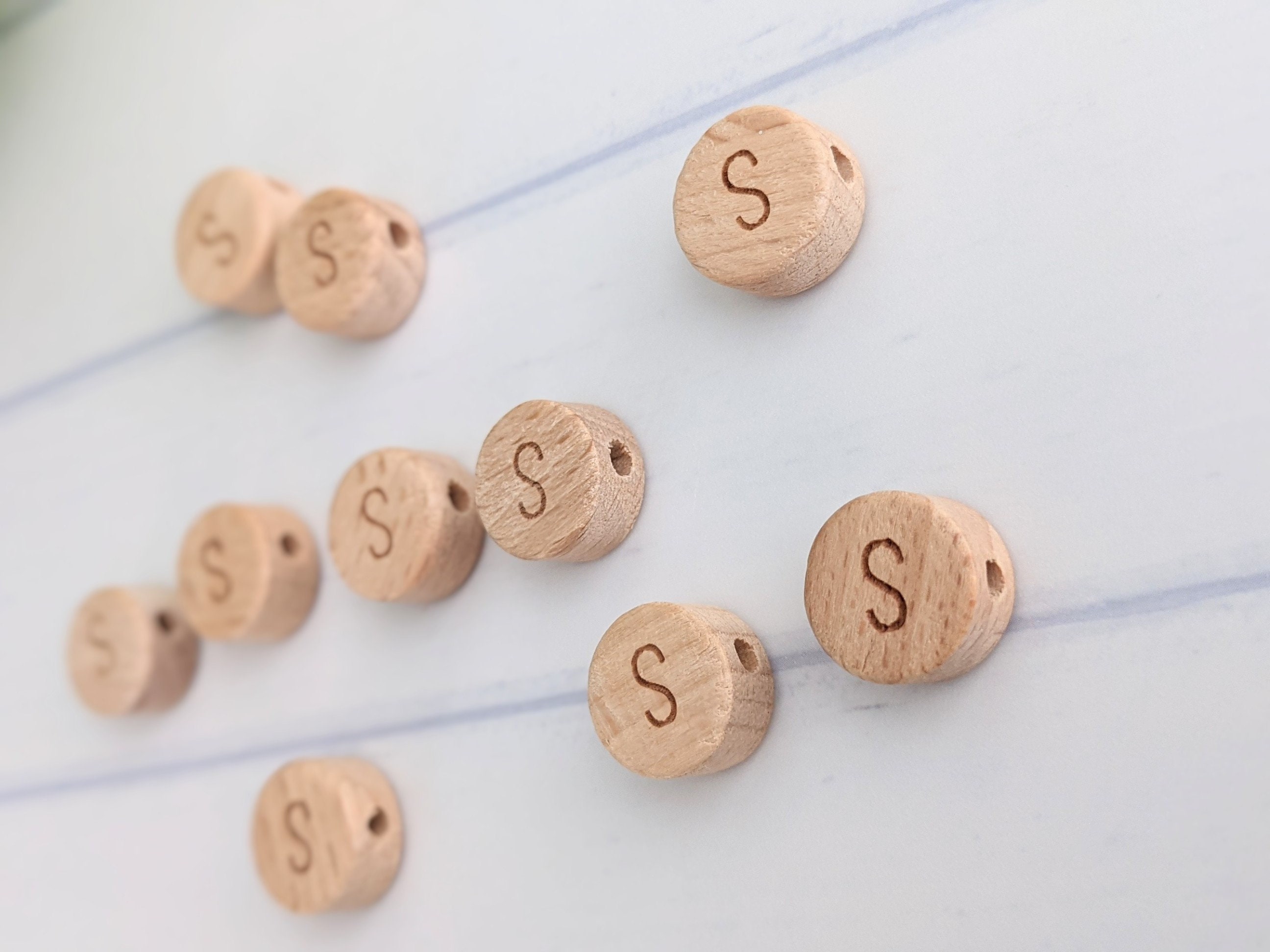 Wooden Alphabet Beads 10 Pc, Letter S Wood Bead, Round Beech Wood Bead ...