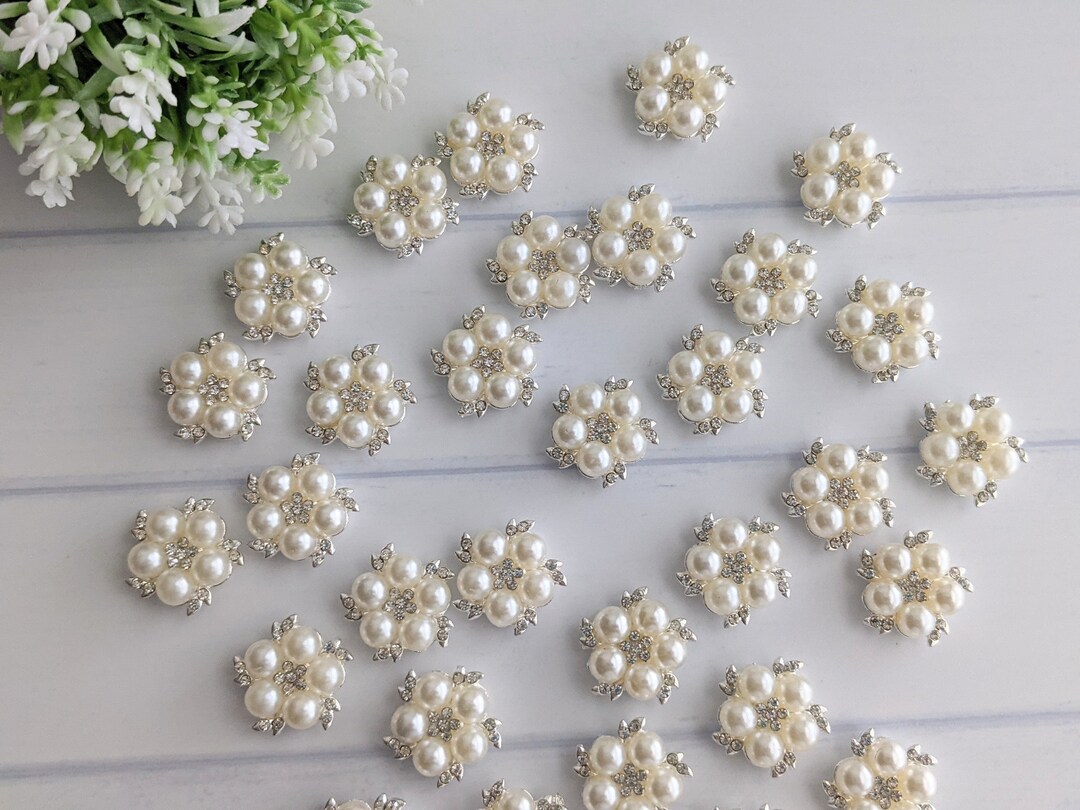 Rhinestone Flatback Button 10 Pc, Ivory Pearl Flatback Button, Cream ...