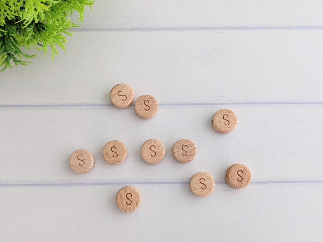 Wooden Alphabet Beads 10 Pc, Letter S Wood Bead, Round Beech Wood Bead ...