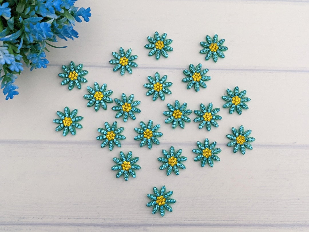 Blue Rhinestone Flower Flatback 10 Pc, Felt Applique Embellishment ...