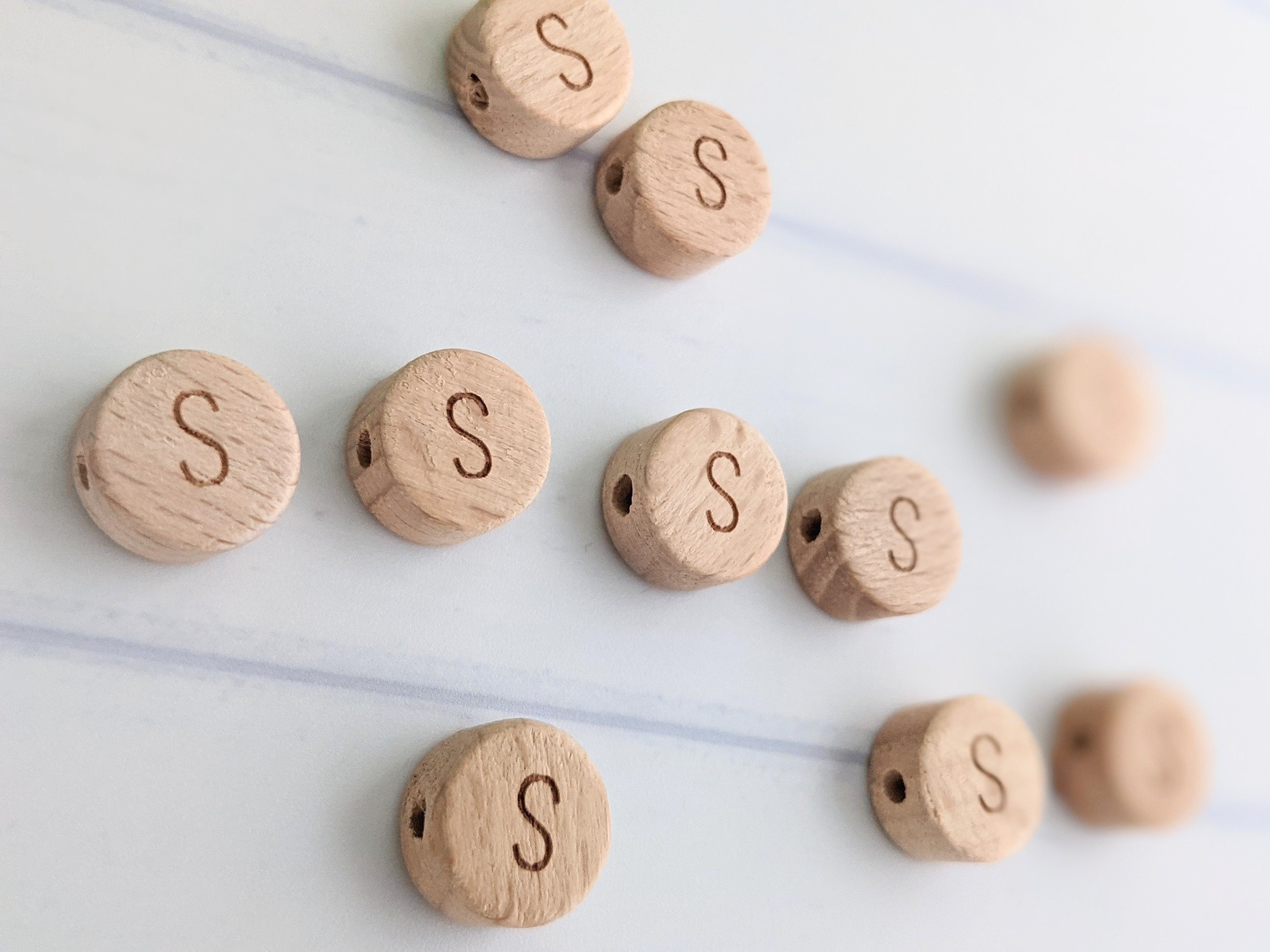 Wooden Alphabet Beads 10 Pc, Letter S Wood Bead, Round Beech Wood Bead ...