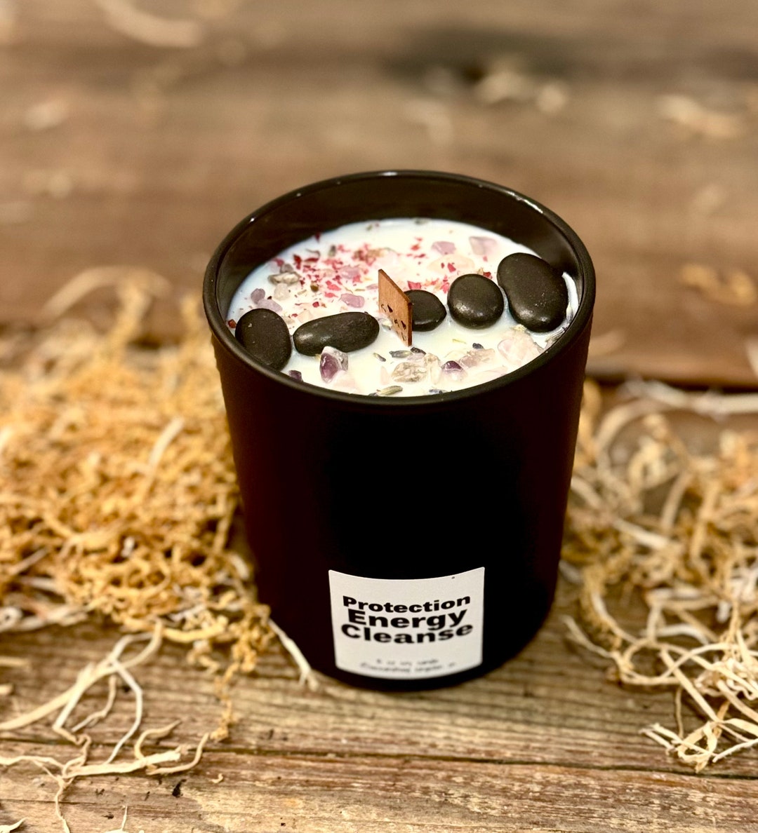 Protection Candle: Crystal Infused Soy Candle With Lavender - Etsy