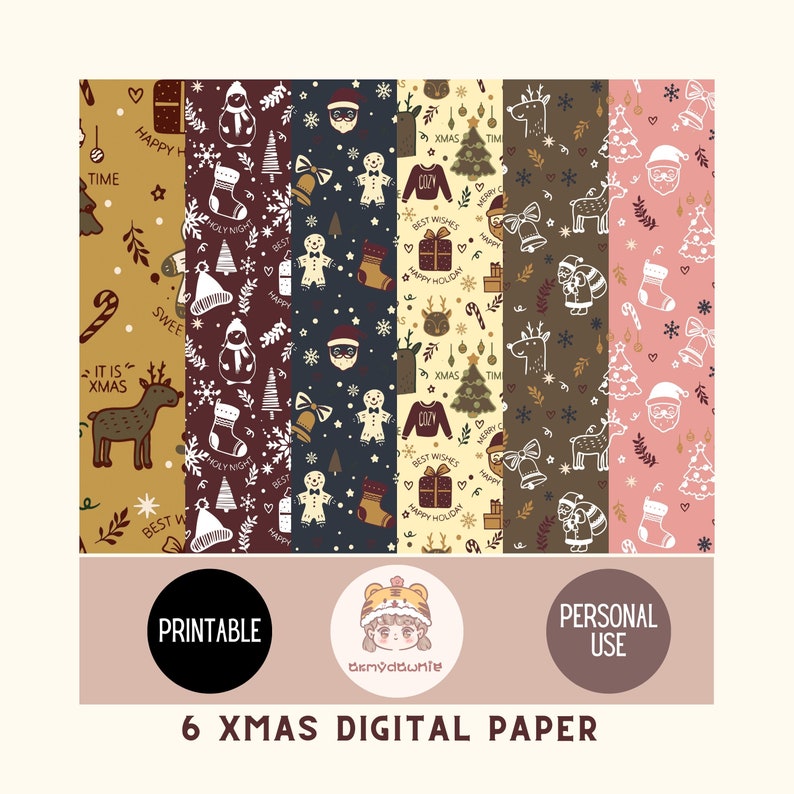 Christmas Holiday Digital Papers, Instant Download Christmas Print ...