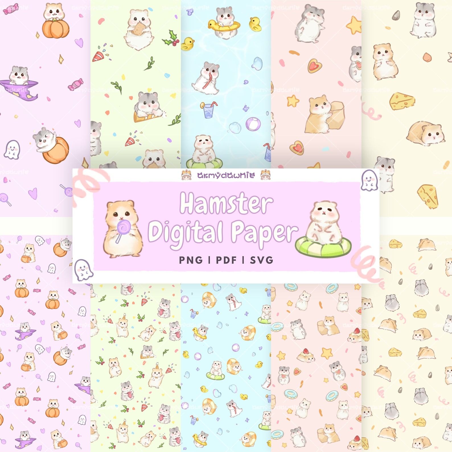 Cute Hamster Digital Art Print Bundle, Printable, Digital Download ...