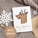 Red-nosed Reindeer Christmas Card, XMAS Card, Printable Merry Christmas ...