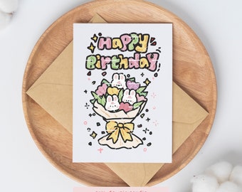 Printable Cute Bunny Birthday Card, Instant Download, PNG, PDF Print ...