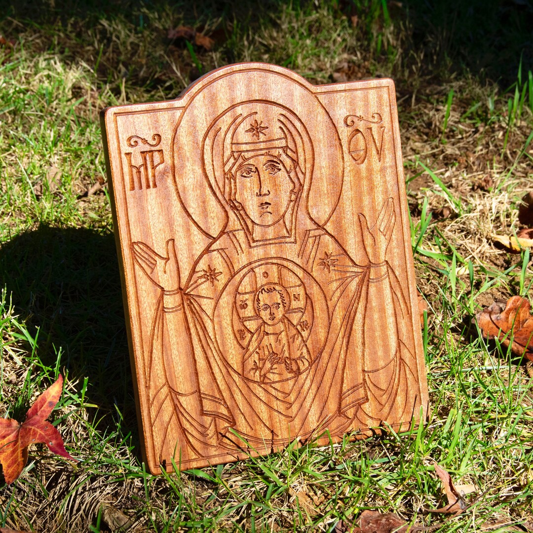 Platytera Panagia Theotokos Orthodox Icon Carved in Solid Mahogany Wood ...