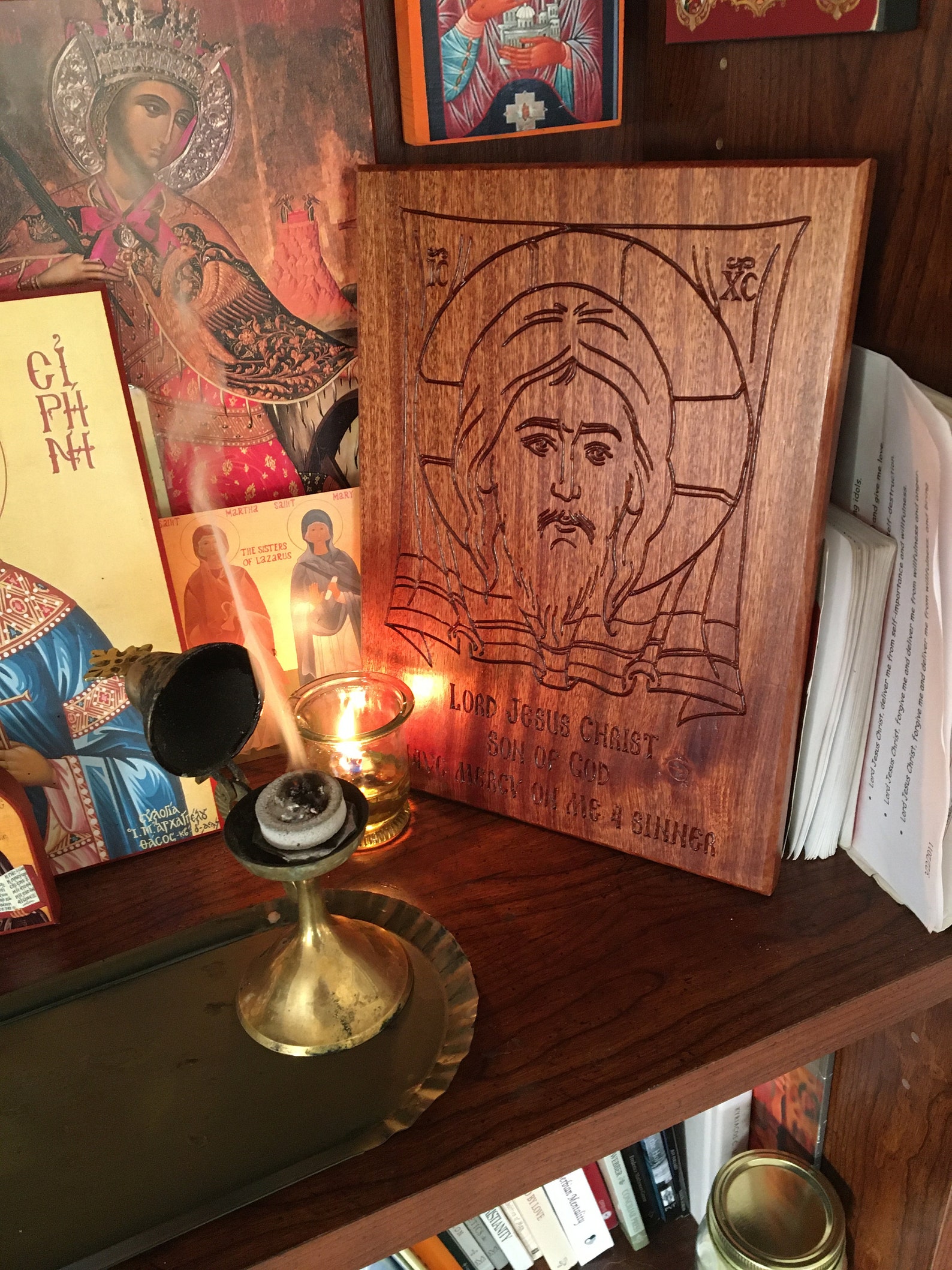 Image of Christ and the Jesus Prayer Carved Into Mahogany - Etsy