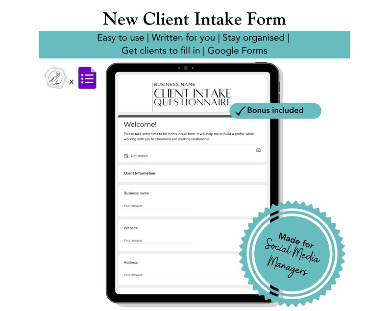 New Client Intake Form | Social Media Manager | Google Form - Etsy
