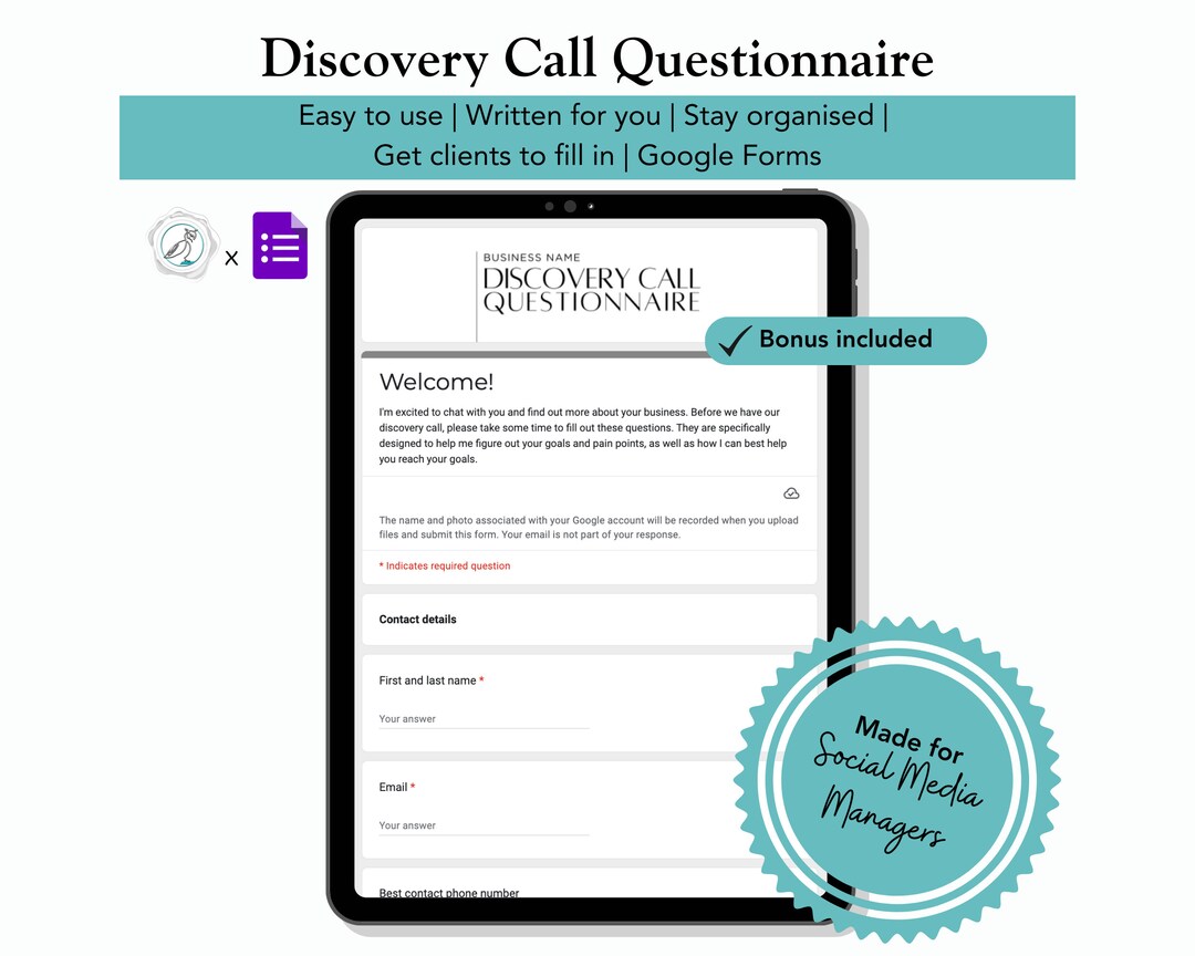 Discovery Call Questionnaire | Client Onboarding | Social Media ...