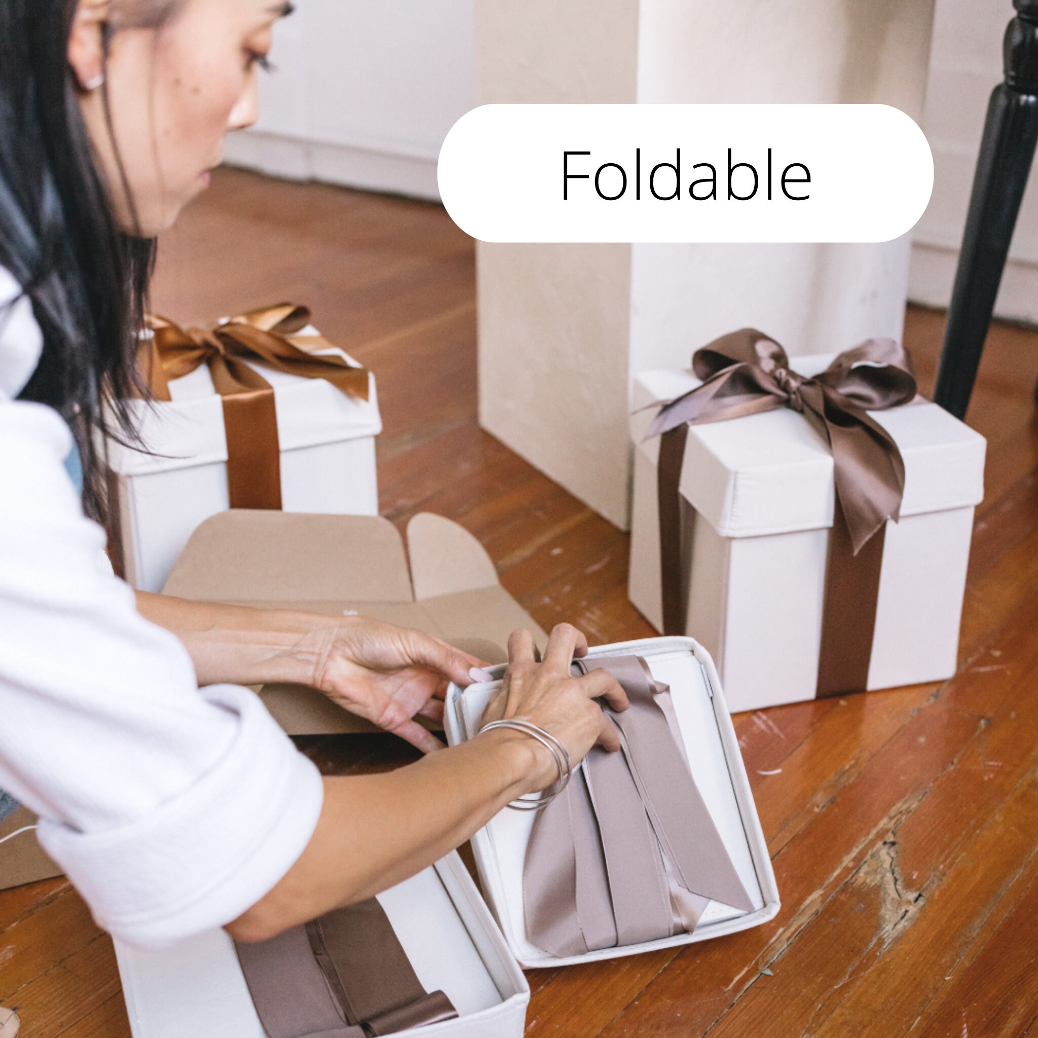 Empty Gift Box With Lid Stackable Gift Boxes Gold Satin Ribbons Custom ...