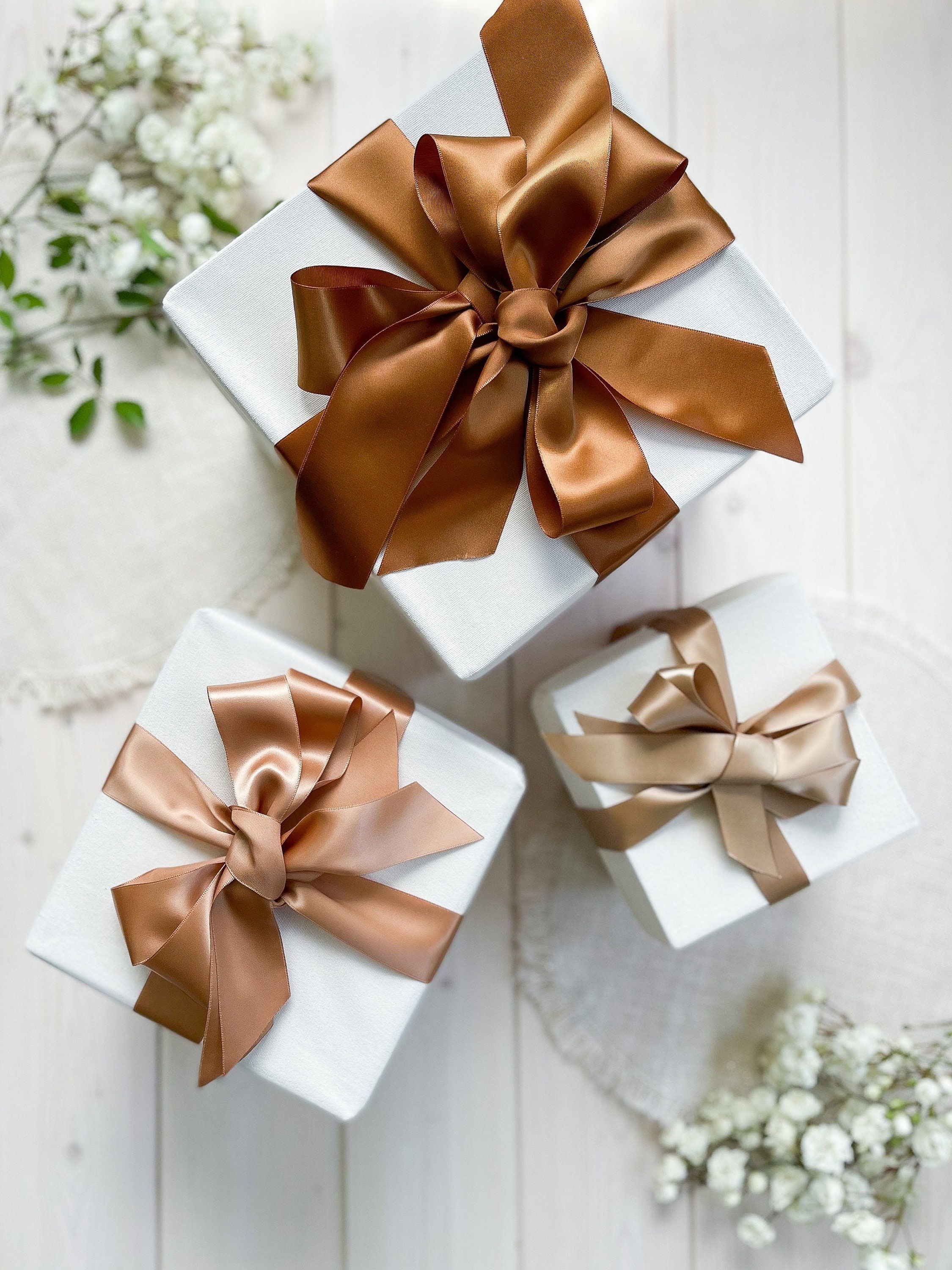Empty Gift Box With Lid Stackable Gift Boxes Gold Satin Ribbons Custom ...