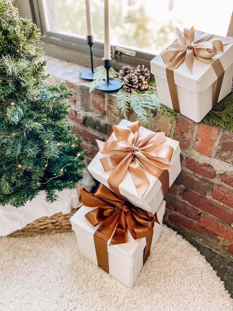 Empty Gift Box With Lid Stackable Gift Boxes Gold Satin Ribbons Custom ...