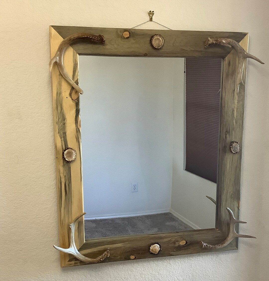 Custom Hand Made Pine Wood Antler Mirror - Etsy