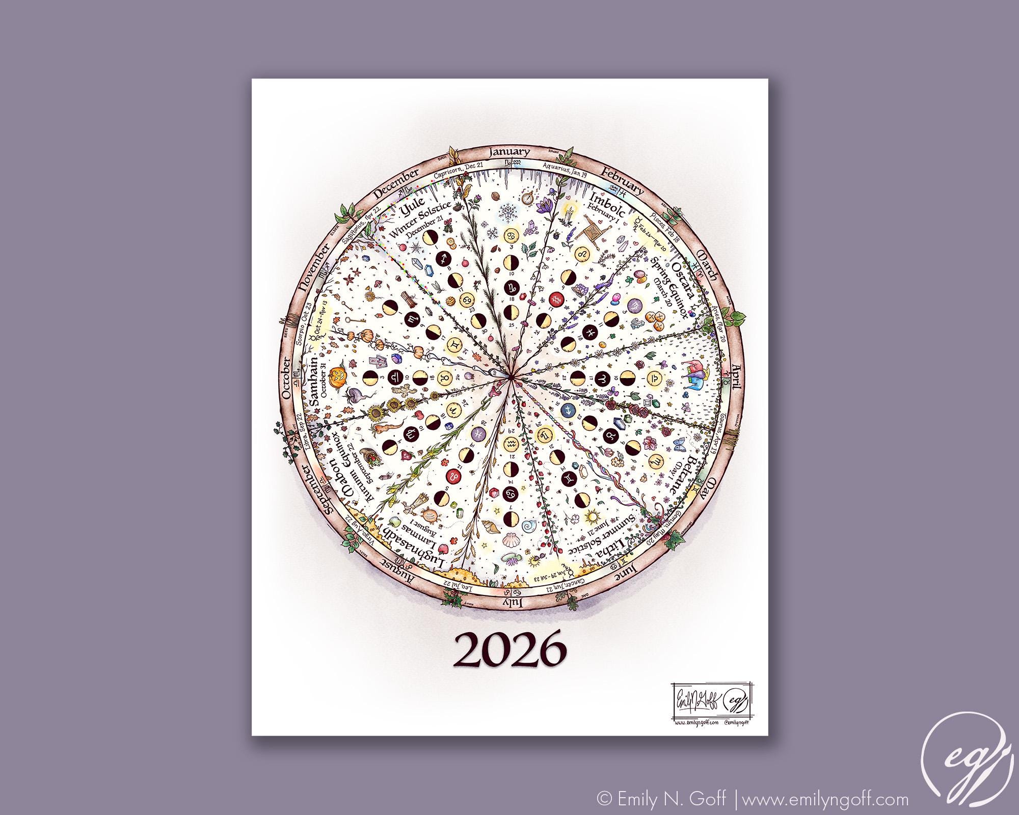 Printable, 2026 Wheel of the Year Calendar - FULL COLOR, Two Sizes - Etsy