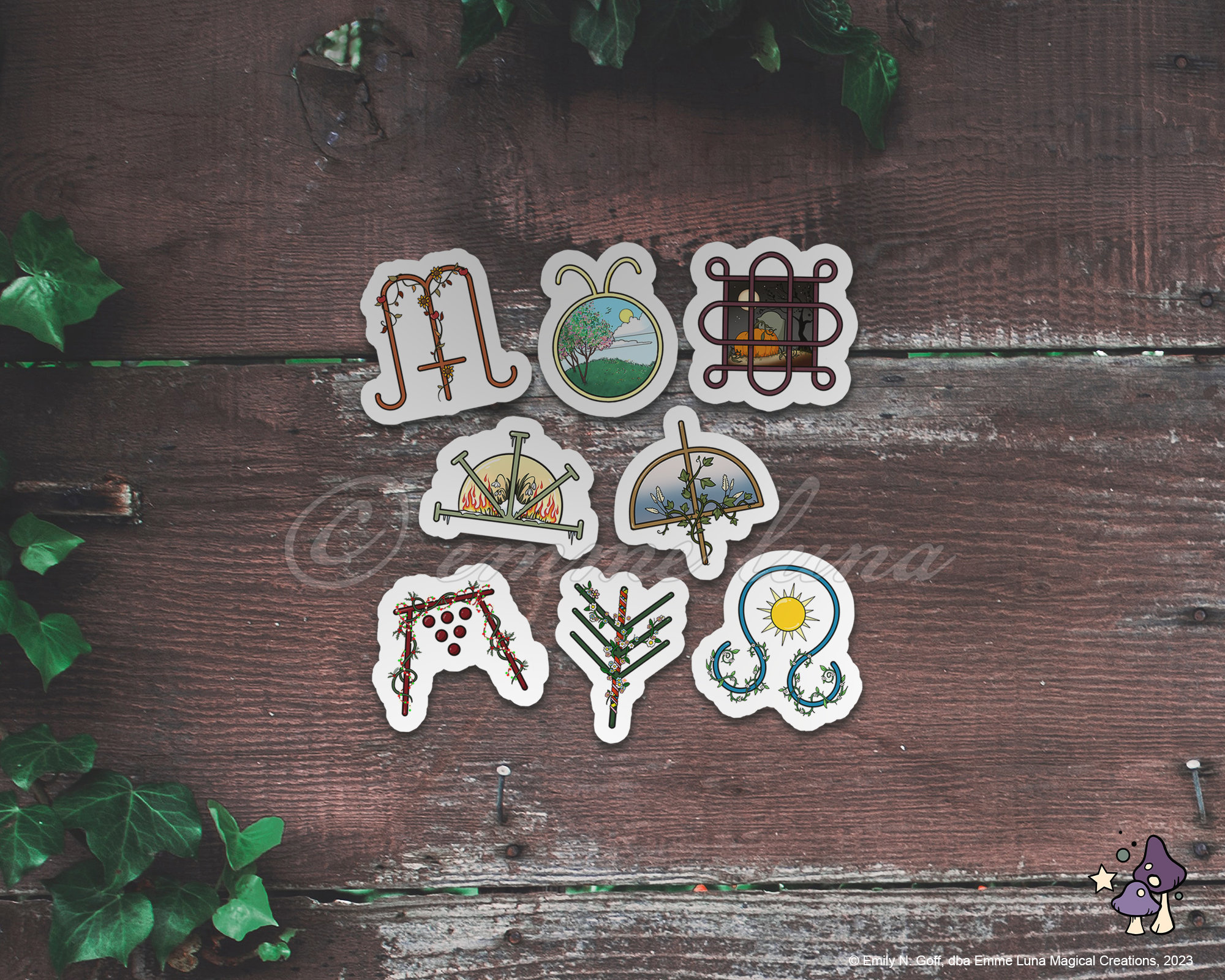 Illustrated Sabbat Symbol Sticker Sheet - Etsy