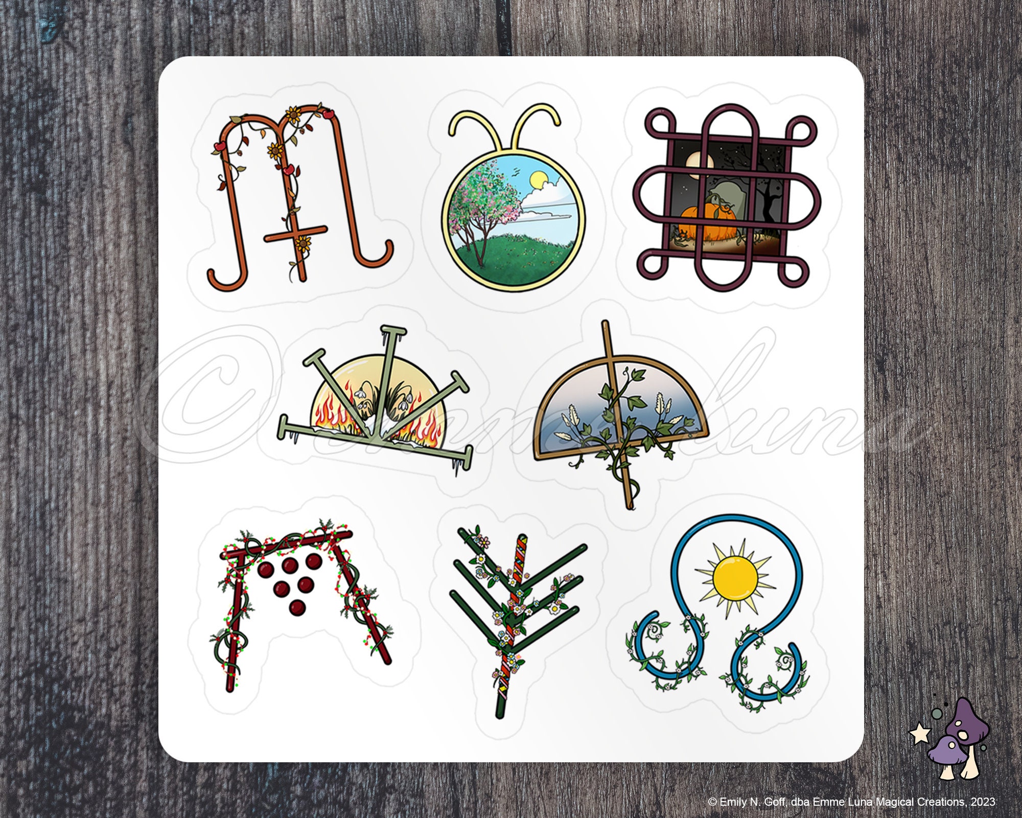 Illustrated Sabbat Symbol Sticker Sheet - Etsy
