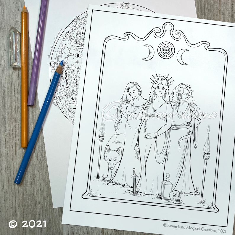 Hecate Triple Goddess Printable Coloring Page - Etsy