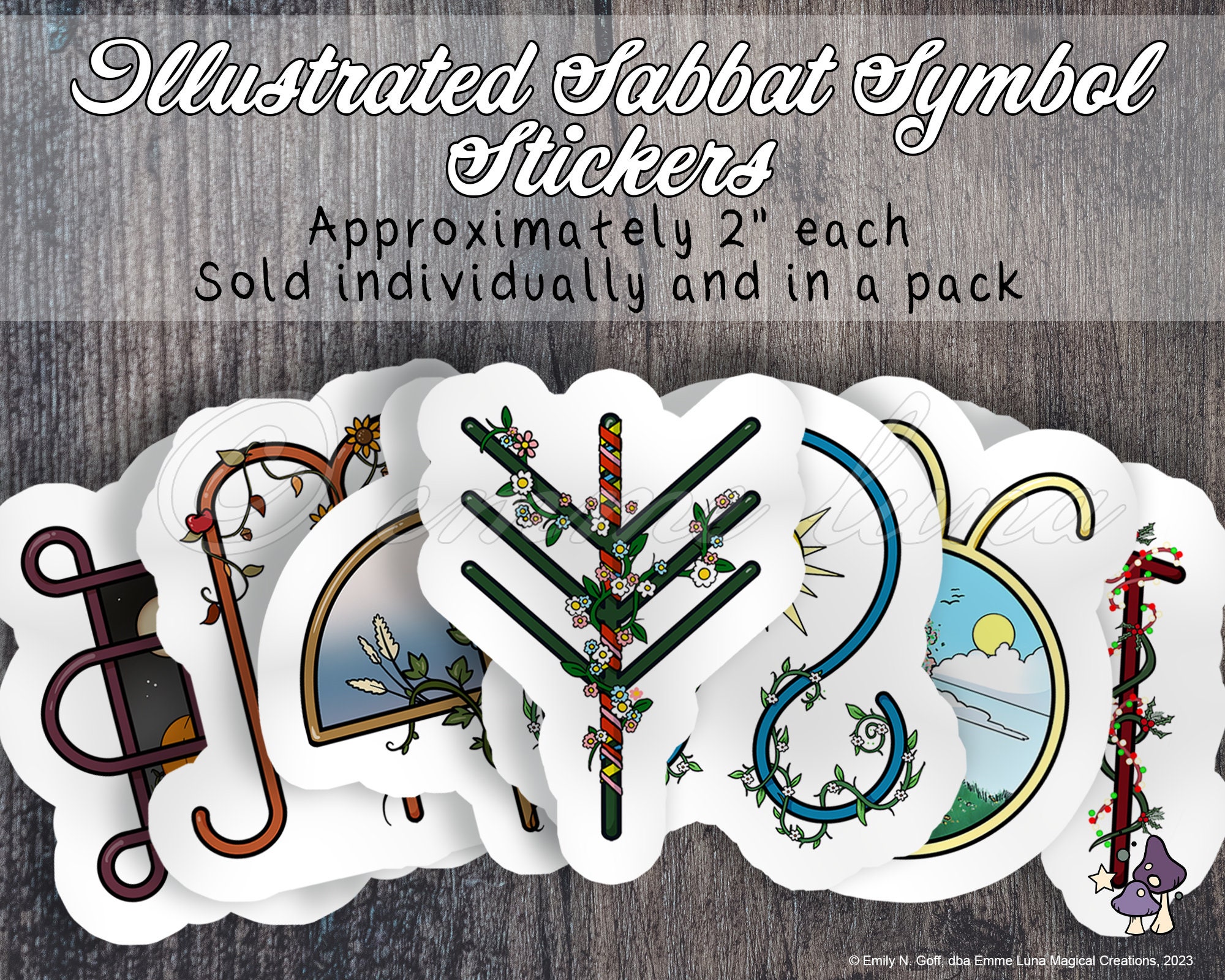 Illustrated Sabbat Symbol Stickers Singles Multipack - Etsy