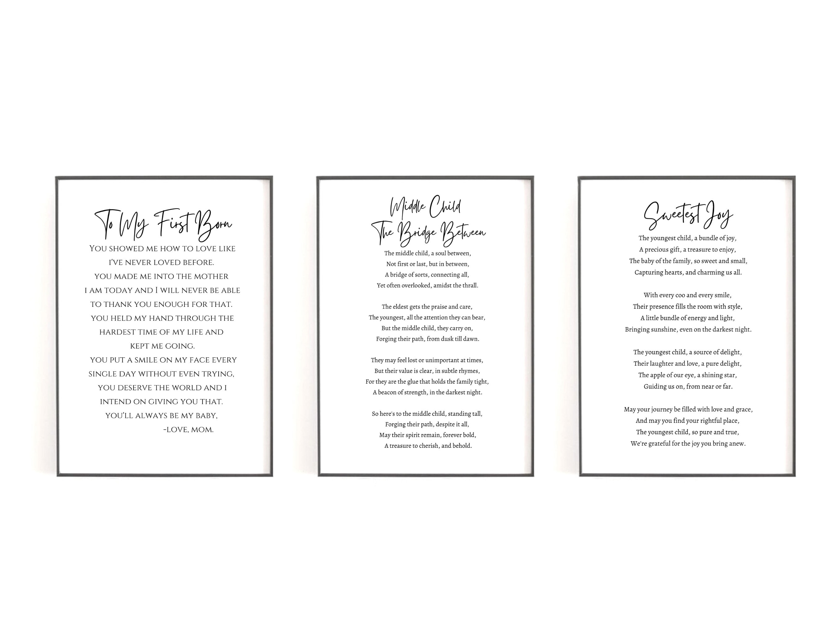 BUNDLE(3 Prints)-poems for My Children, to My First Born Poem, Middle ...