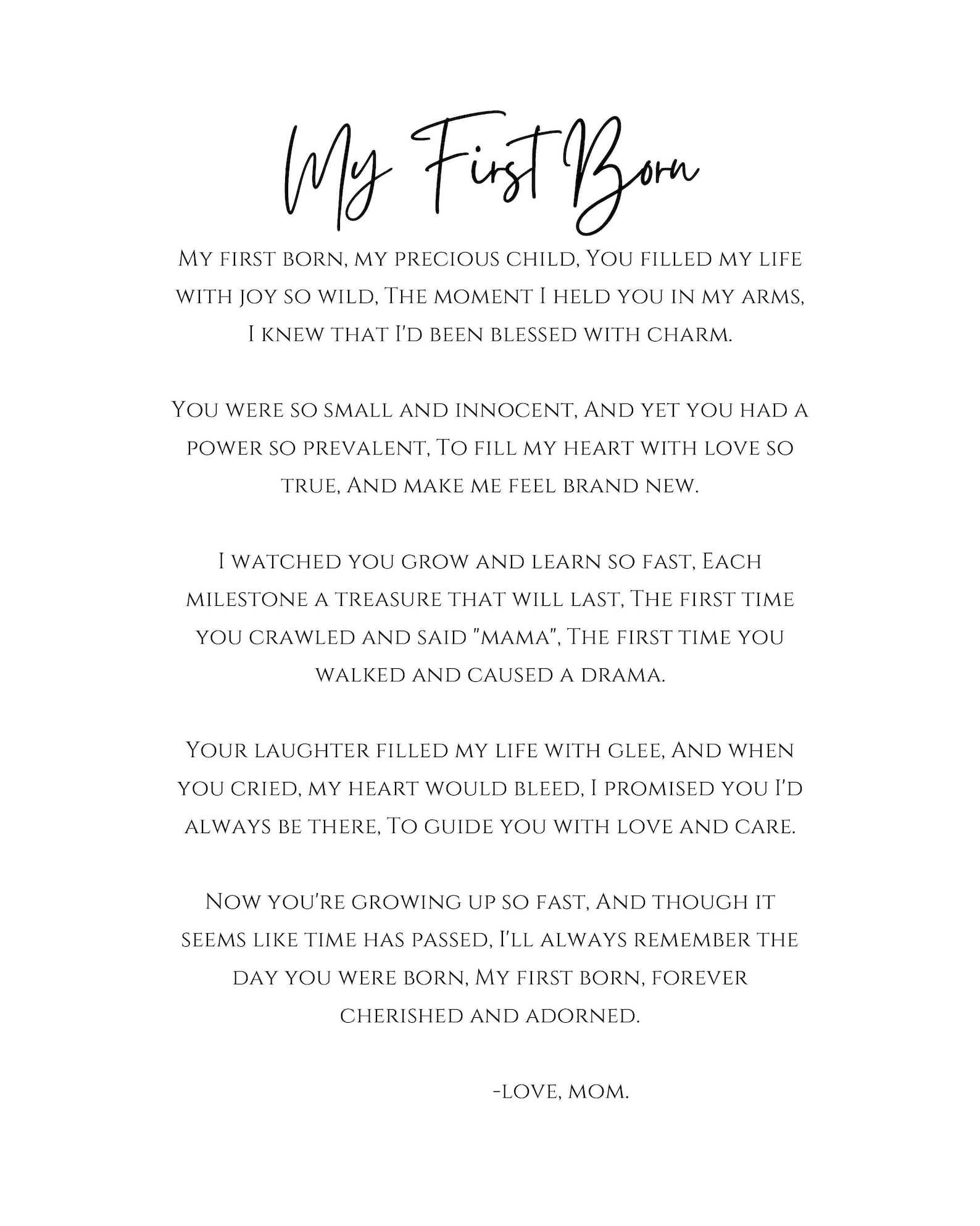 My First Born Poem, Gift for Daughter Gift for Son Wedding Gift ...
