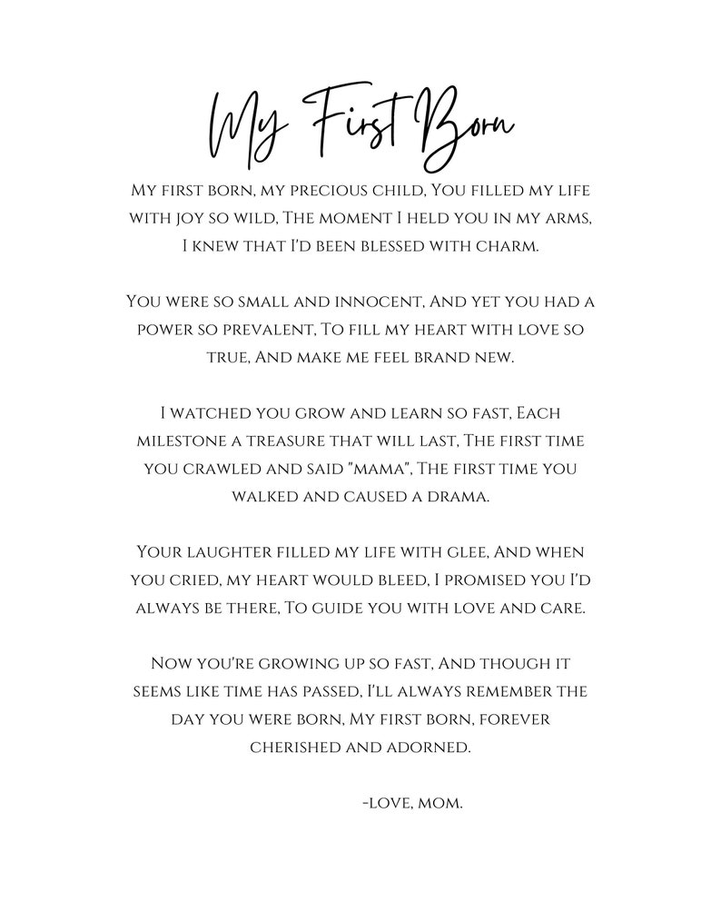 My First Born Poem, Gift for Daughter Gift for Son Wedding Gift ...