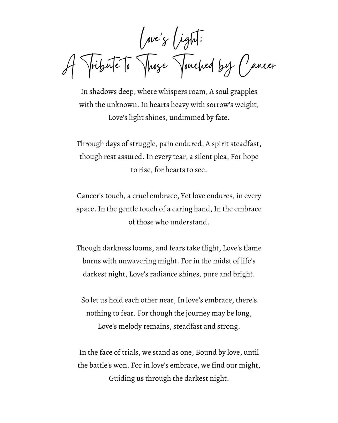 Cancer Poetry: Love's Resilience - Inspirational Tribute - Comforting ...