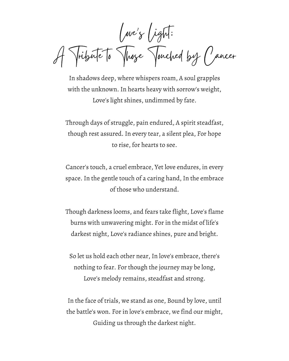 Cancer Poetry: Love's Resilience - Inspirational Tribute - Comforting ...